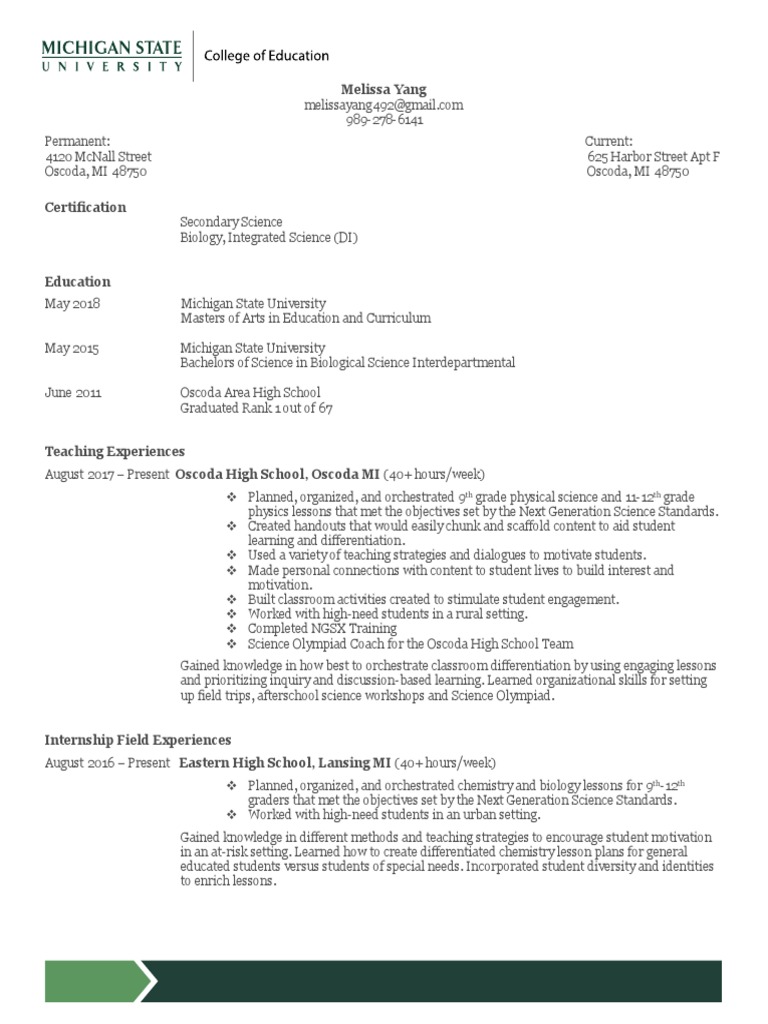 Resume 2018 | Download Free PDF | Michigan State University | Schools