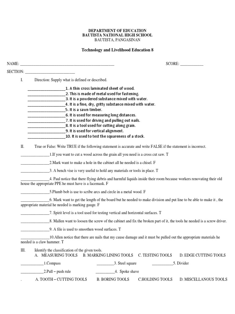 TLE 3rd Grading EXAM | PDF | Occupational Safety And Health | Tools
