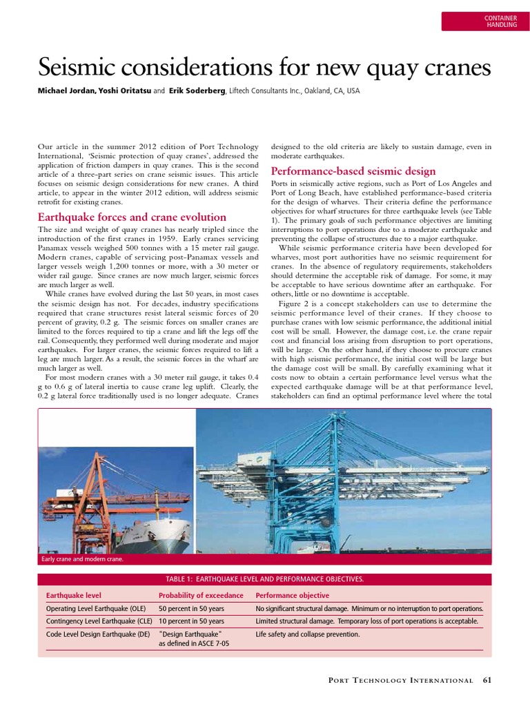 PT55 Article Seismic Considerations For New Quay Cranes | PDF ...