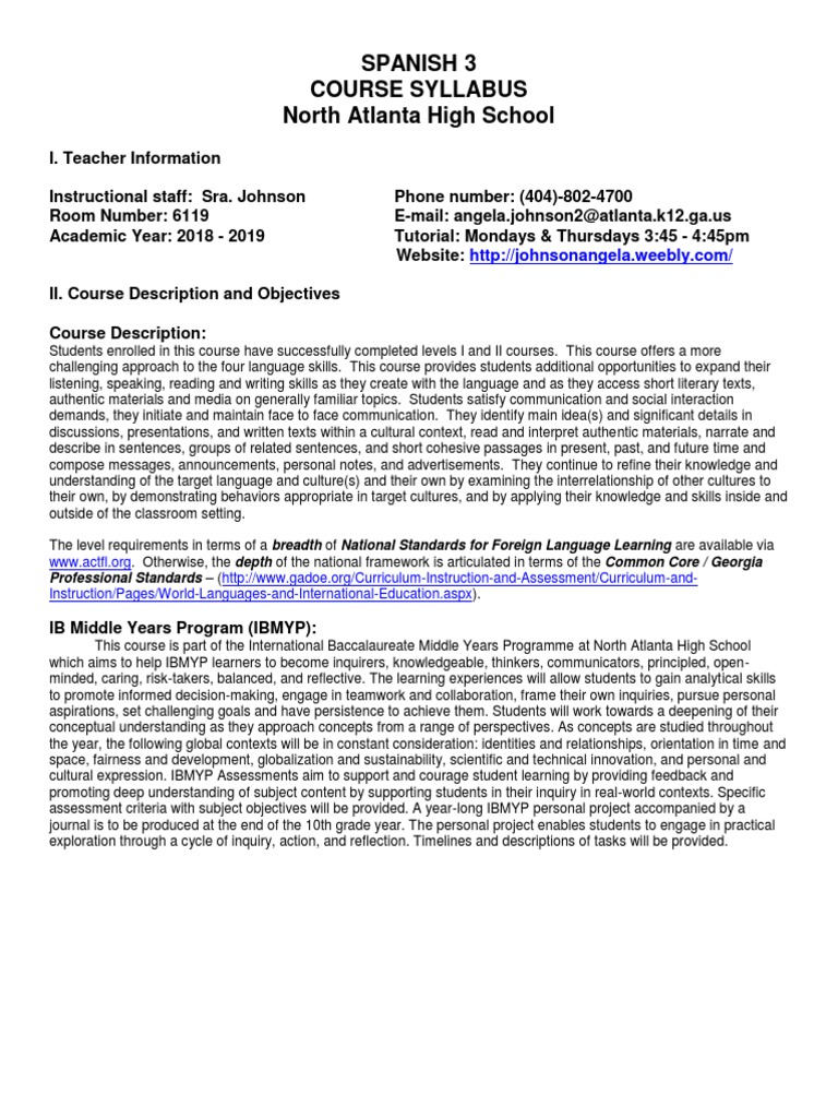 Spanish III Syllabus | PDF | Homework | Teachers