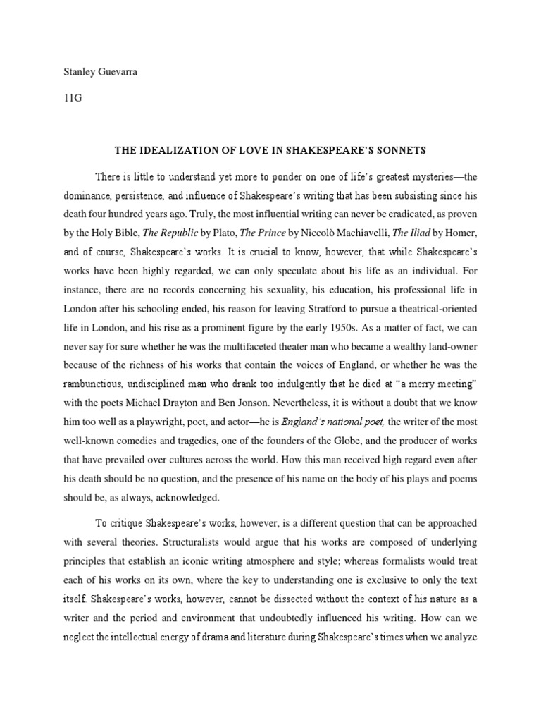 Shakespeare's Idealized Love in Sonnets | PDF | Jealousy | Romance (Love)