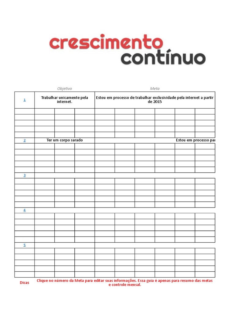 Planilha de Metas | Download grátis PDF | Internet | Planejamento