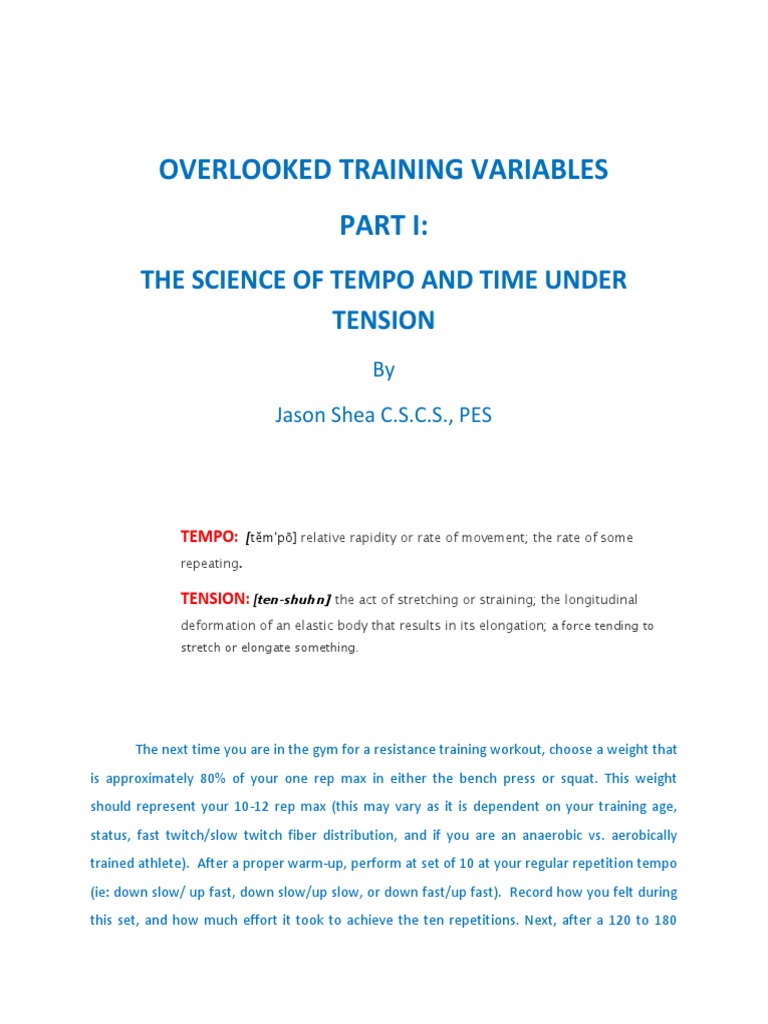 Training - Principles - The Science of Tempo and Time Under Tension PDF ...
