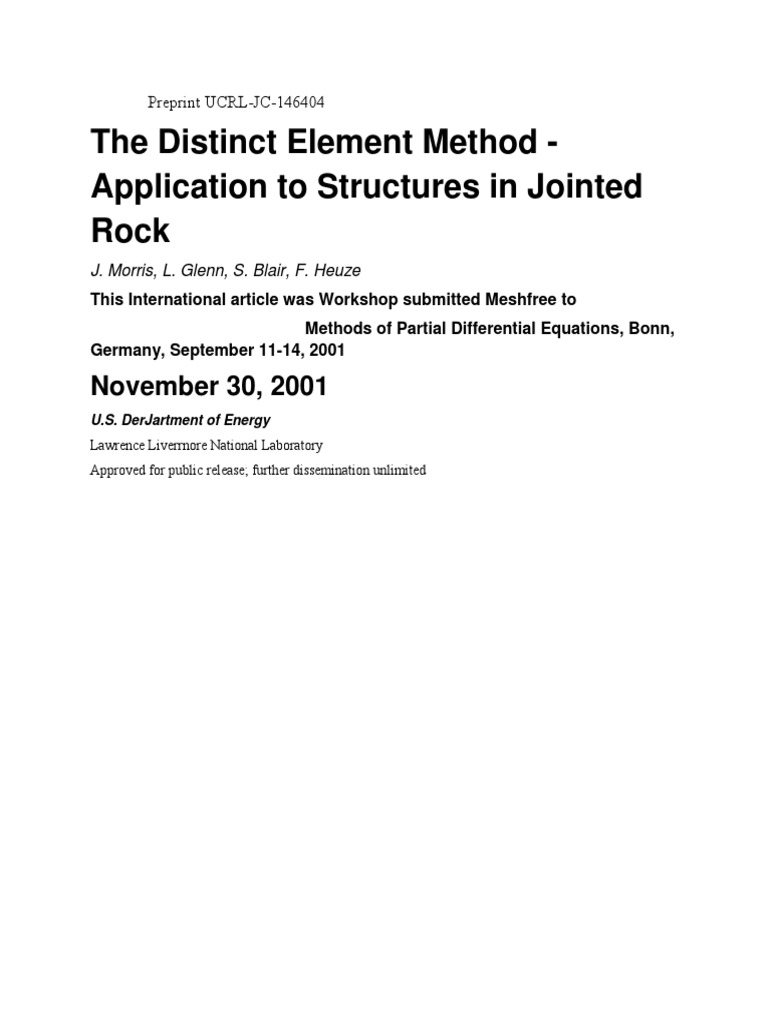 The Distinct Element Method - Application To Structures in Jointed Rock | PDF | Stress ...