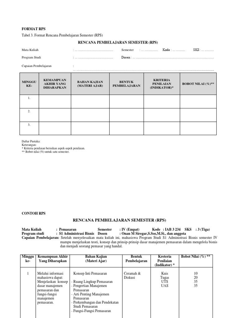 Format RPS Dan SAP Dan Contoh-1 | PDF | Karier & Perkembangan | Bisnis