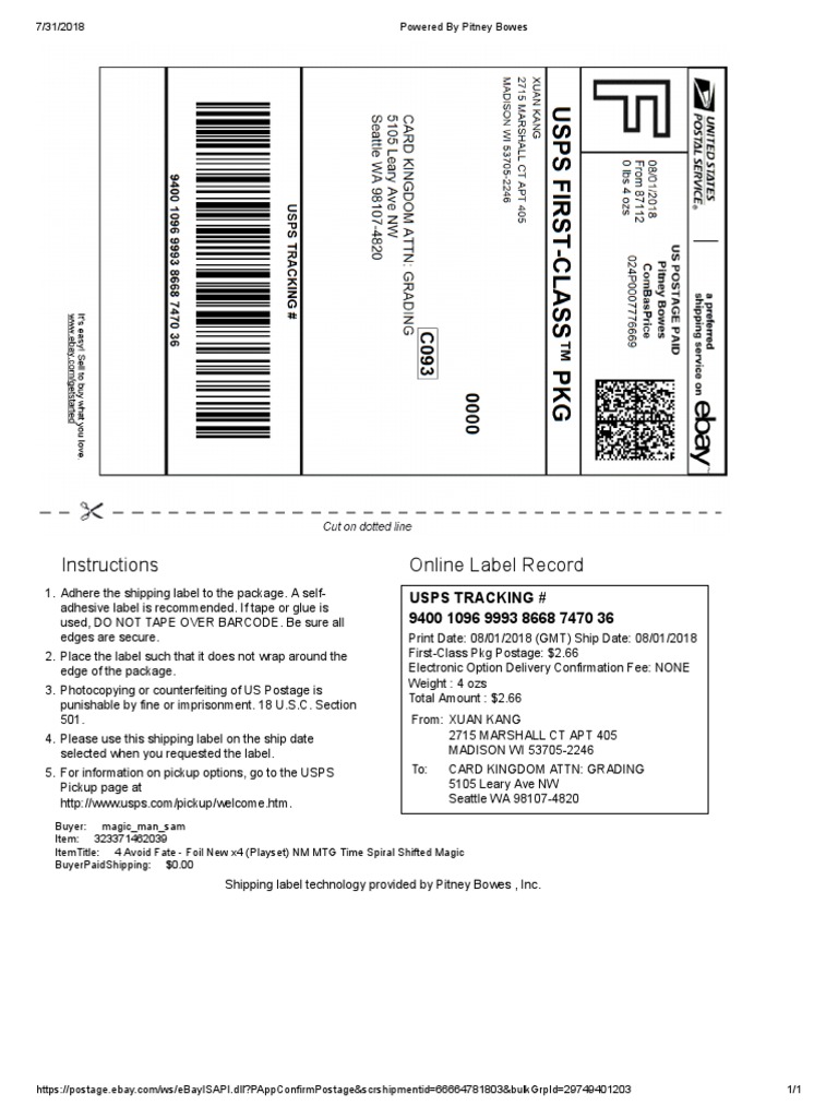 Instructions Online Label Record: Usps Tracking # 9400 1096 9993 8668 ...