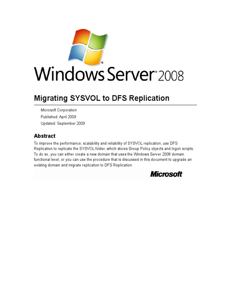SYSVOL Replication Migration Guide - FRS To DFS Replication | PDF ...