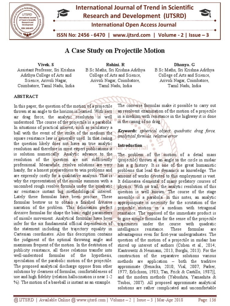 A Case Study On Projectile Motion | PDF | Trajectory | Classical Mechanics