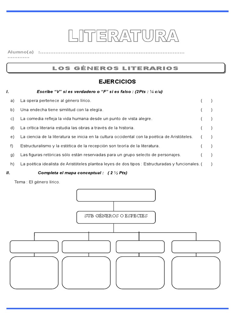 Ejercicios sobre Géneros Literarios | PDF | Poesía épica | Poética