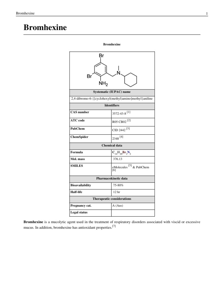 Bromhexine From Wikipedia | PDF | Pharmacology | Drugs