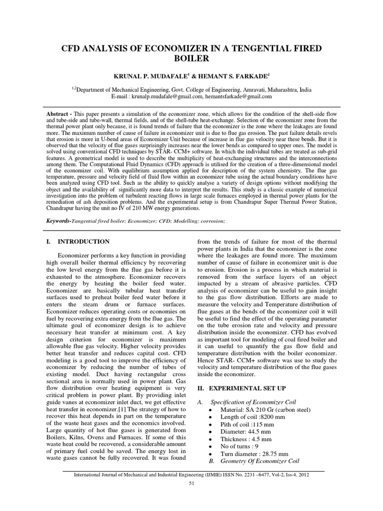 CFD Analysis of Economizer in A Tengential Fired Boiler: Krunal P ...