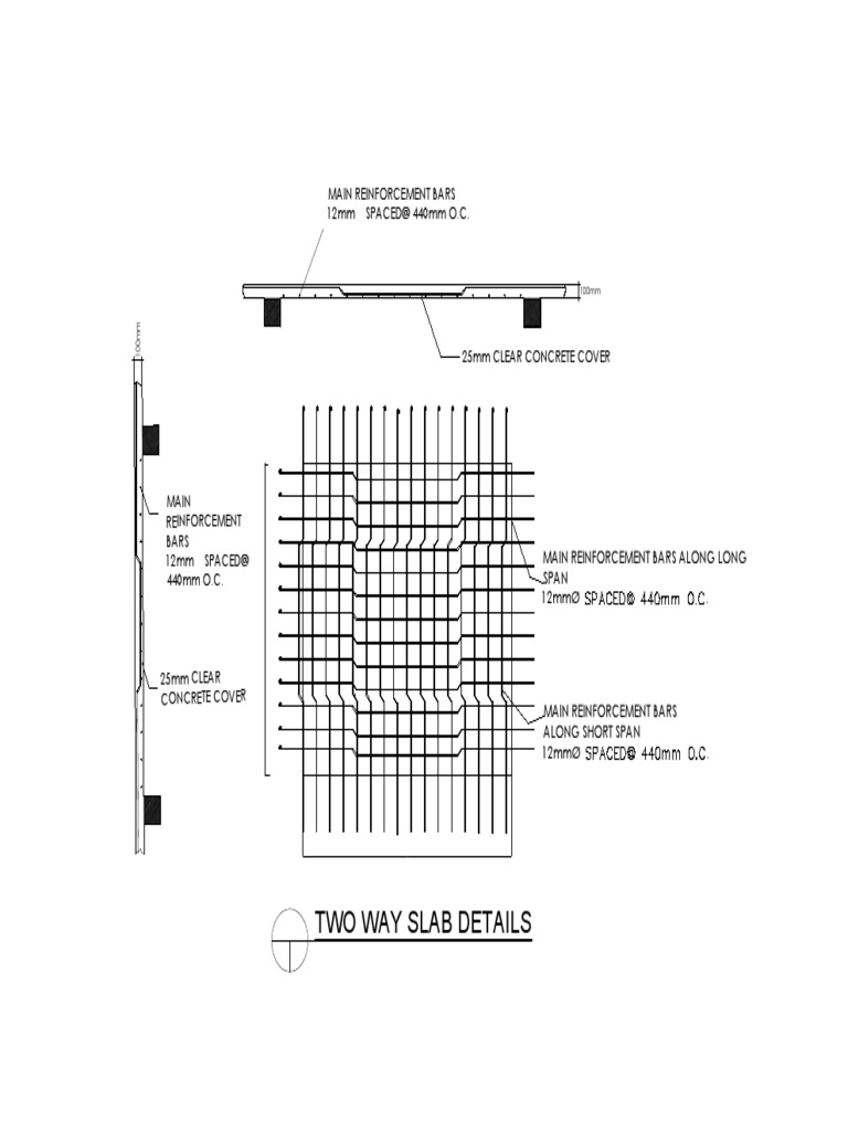 Two Way Slab Details: Main Reinforcement Bars 12mm SPACED@ 440mm O.C | PDF
