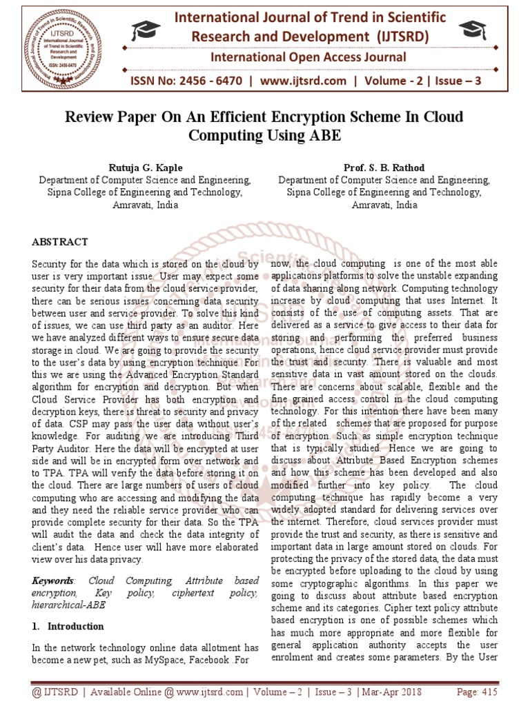 Review Paper On An Efficient Encryption Scheme in Cloud Computing Using ...