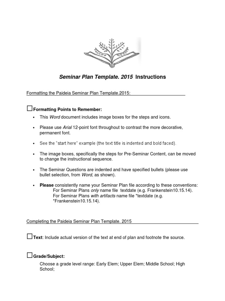 Seminar Plan Template Instructions12.16.14 | PDF | Vocabulary | Curriculum
