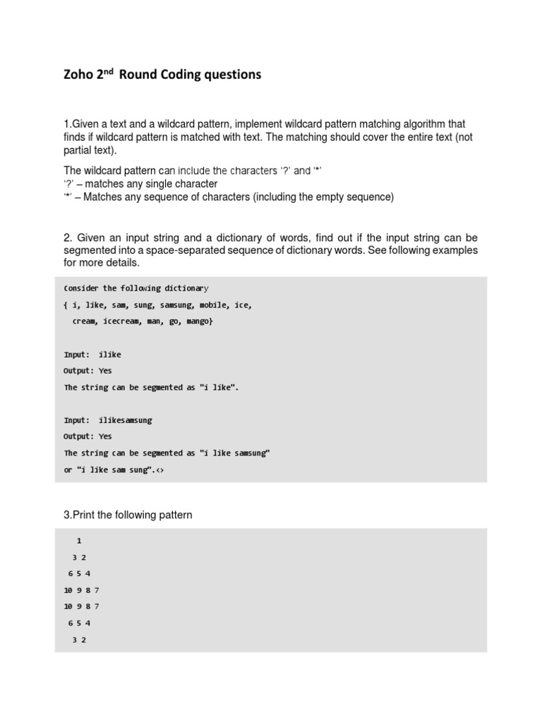 Zoho questions.pdf | String (Computer Science) | Matrix (Mathematics)