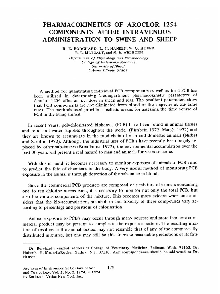 Pharmacokinetics of Aroclor 1254 Components After Intravenous ...