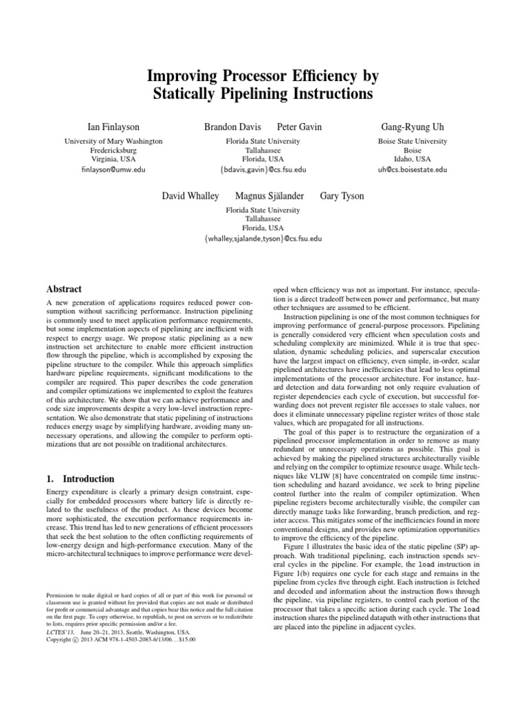 Improving Processor Efficiency by Statically Pipelining Instructions | Download Free PDF ...