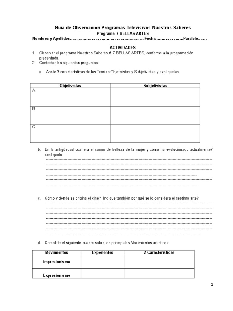 Guia Observacion Video 7 Bellas Artes | PDF | Museología | Estética