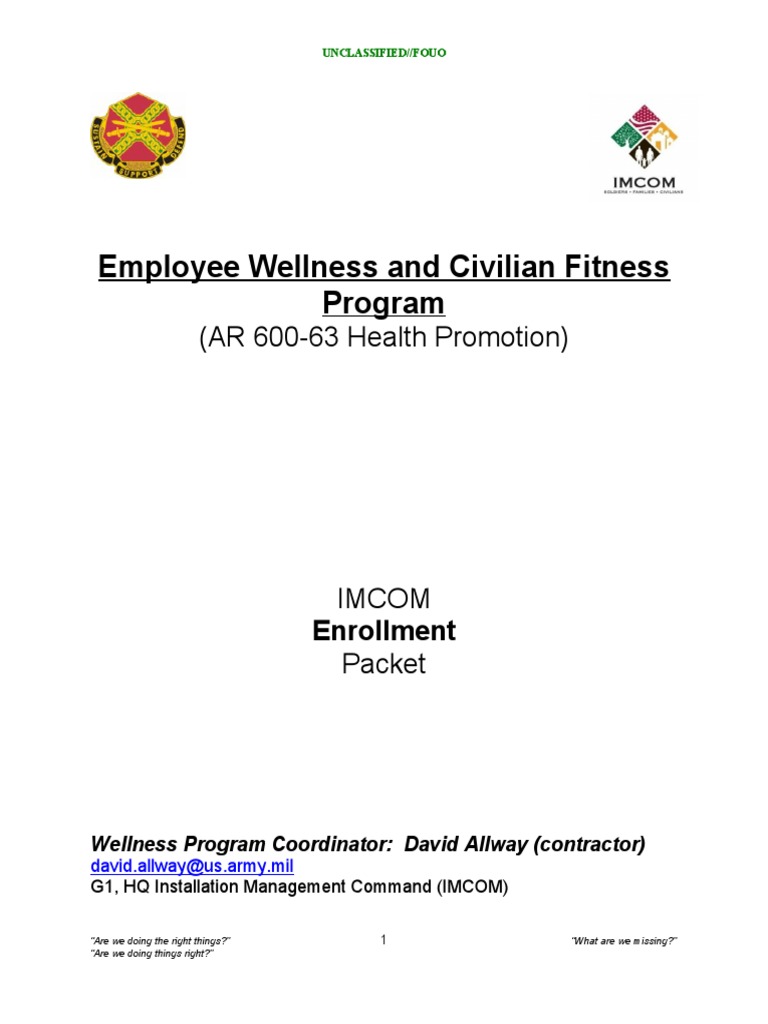 Employee Wellness and Civilian Fitness Program: (AR 600-63 Health ...