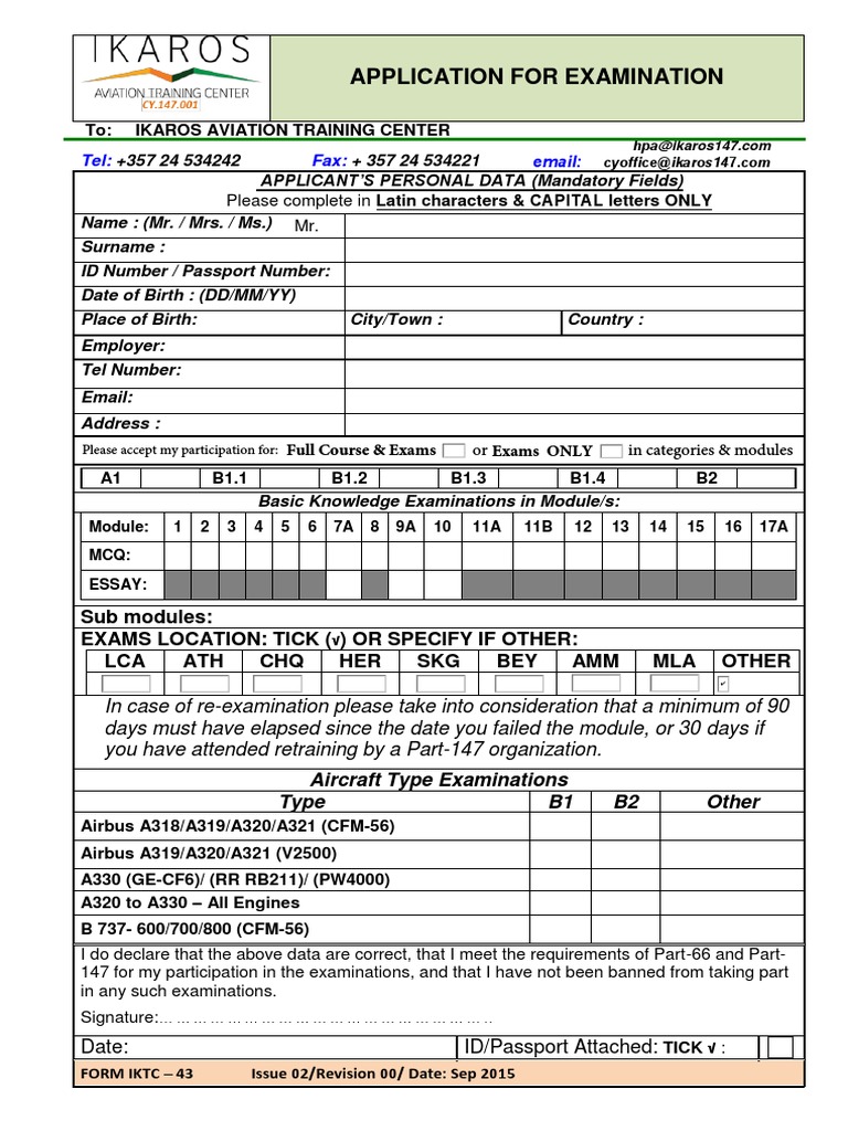 Ik Application Form Oct17 | PDF | Airbus | Aircraft