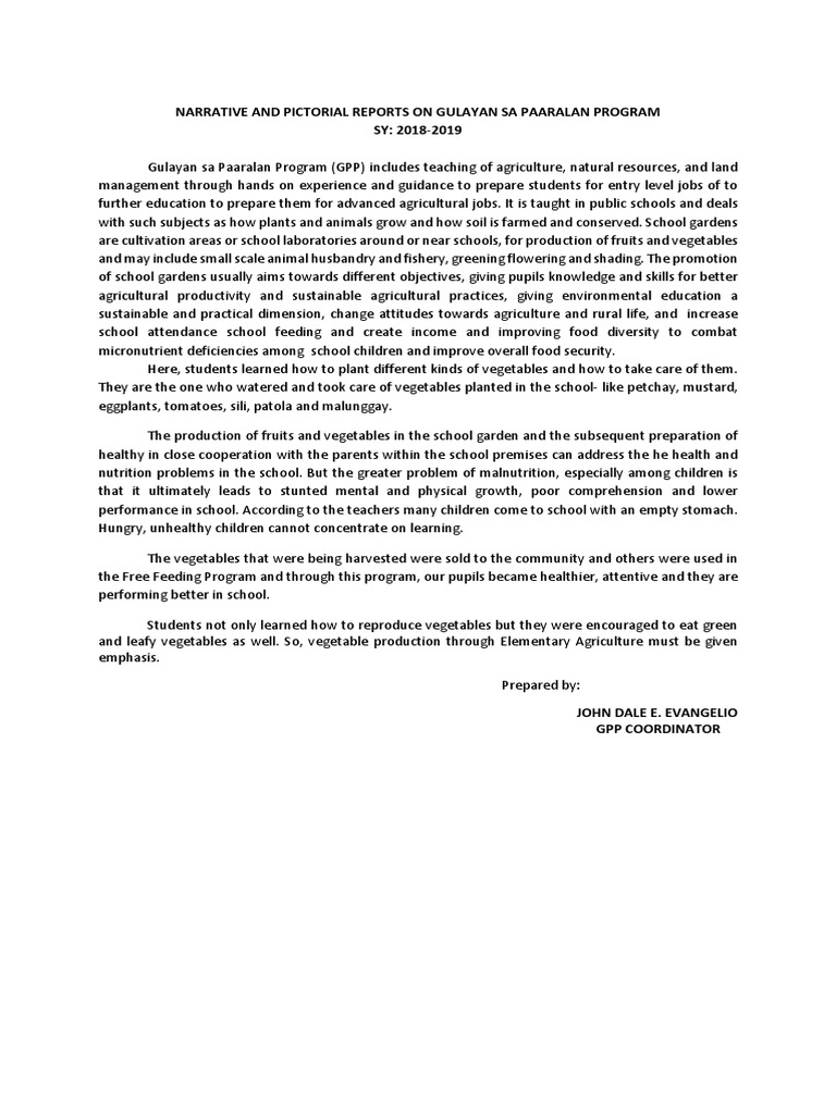 GPP Narrative Report | PDF | Vegetables | Agriculture