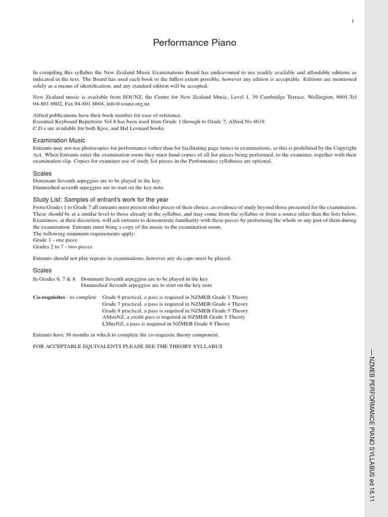 Performance Piano: Examination Music | PDF | Interval (Music) | Scale ...