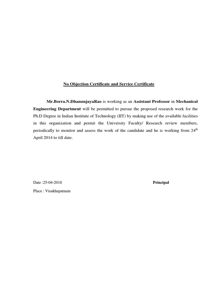 Service Cum No Objection Certificate | PDF