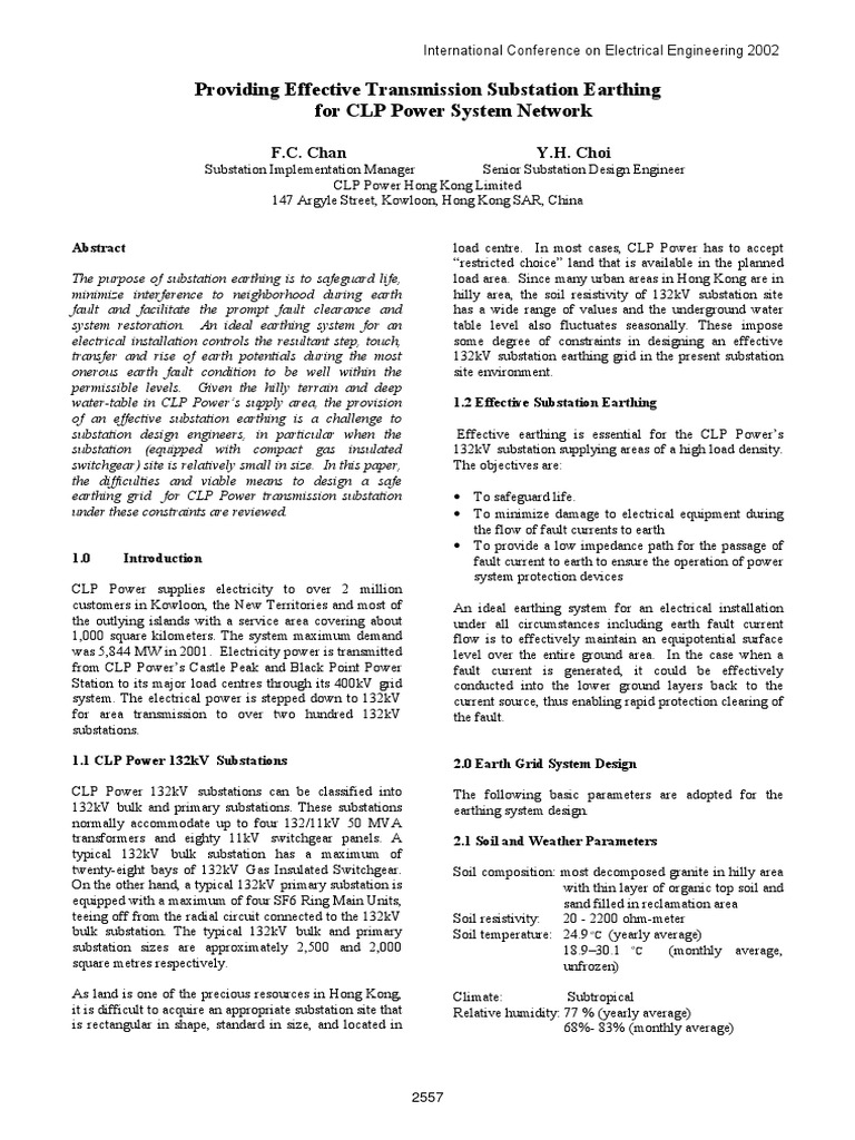 Providing Effective Transmission Substation Earthing For CLP Power ...