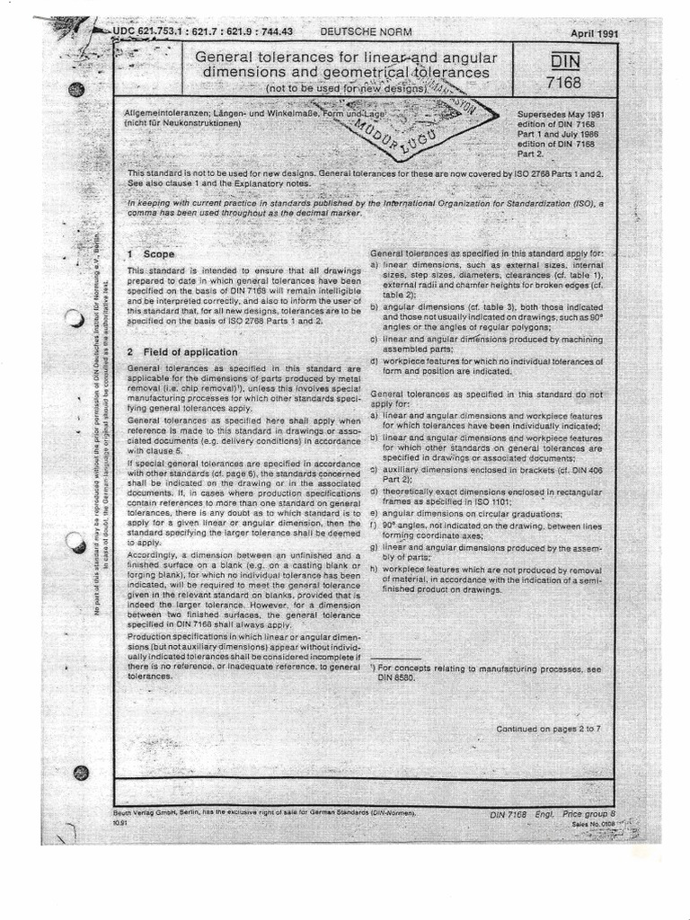 Din 7168 - 04.91 | PDF