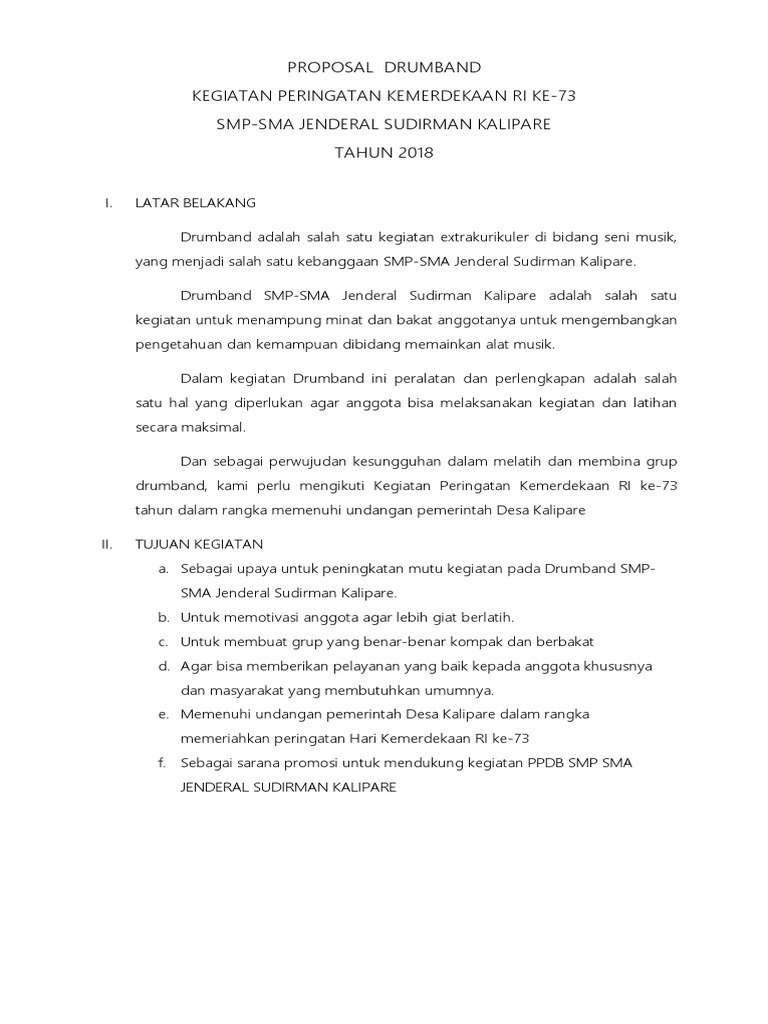 CONTOH Proposal Lomba Drumband 2018 | PDF