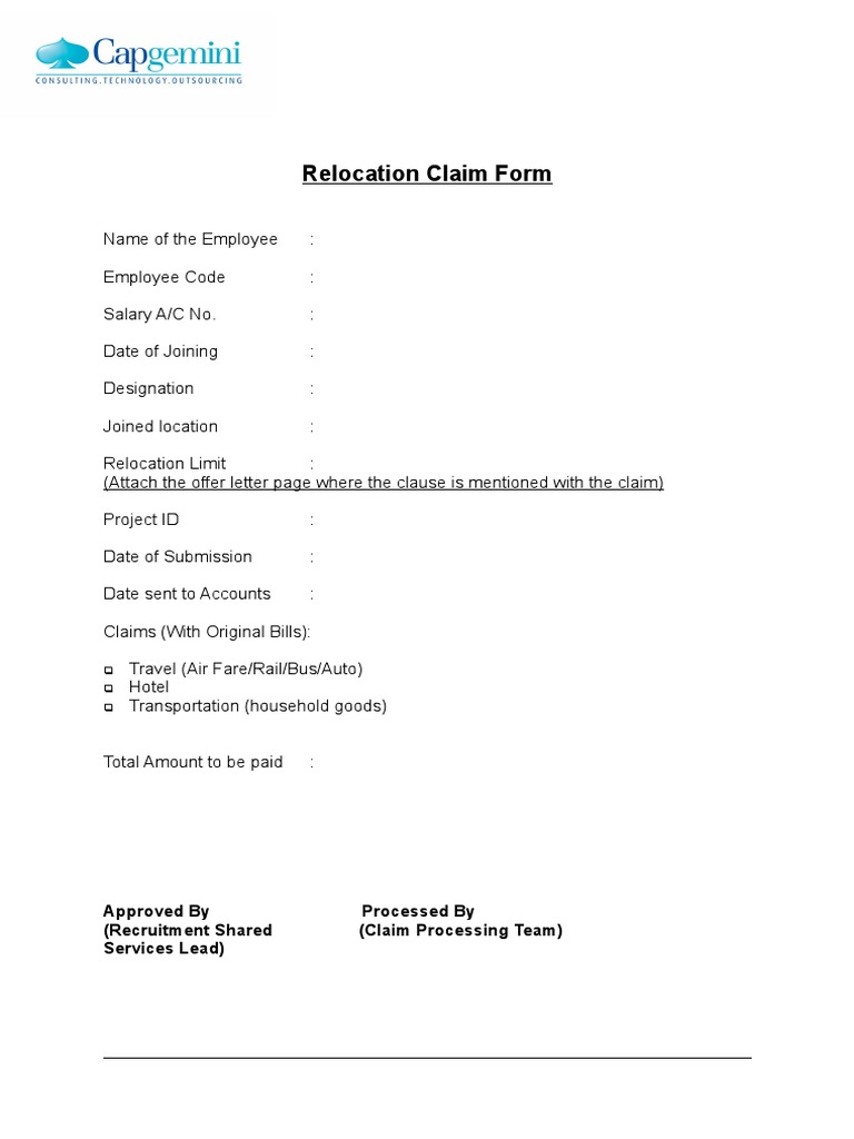 Relocation Claim Form Template | PDF | Business