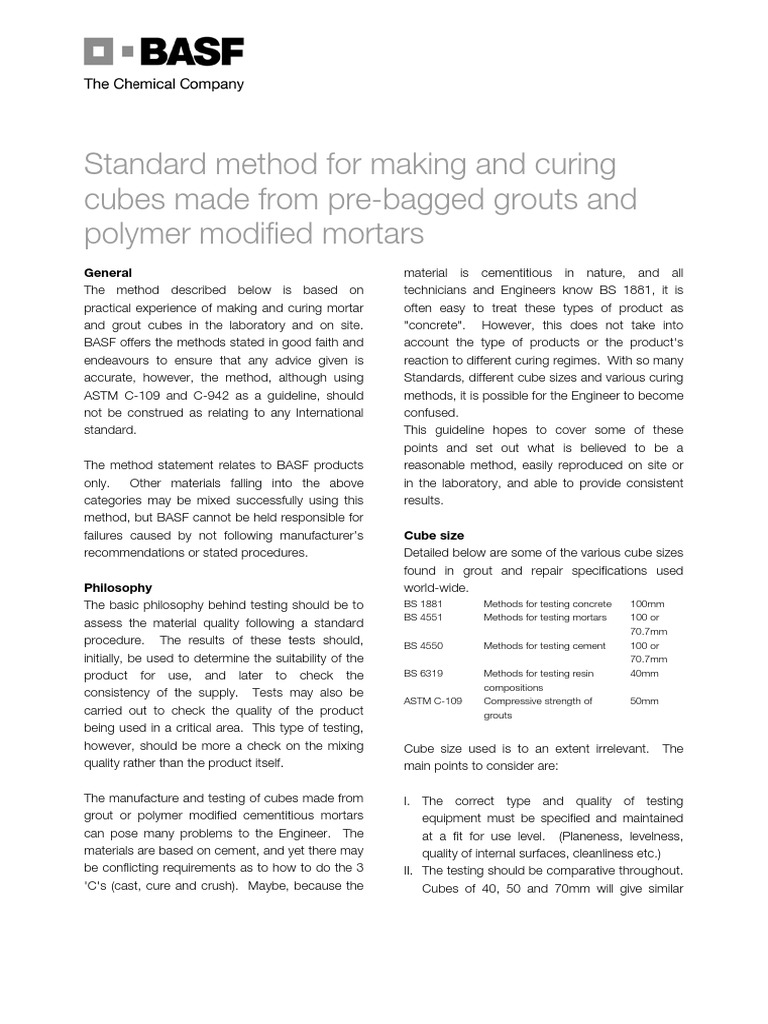 Standard Method For Making and Curing Cubes Made From Pre-Bagged Grouts ...