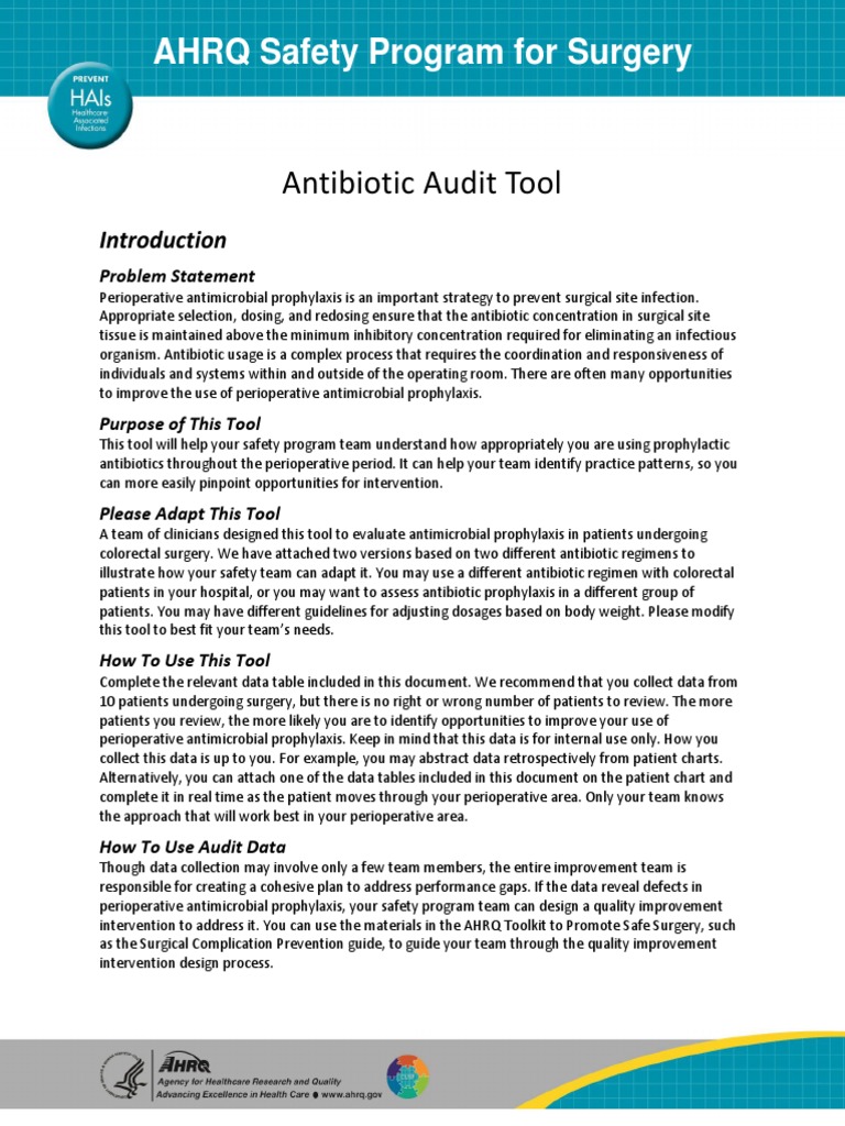AHRQ Safety Program For Surgery: Antibiotic Audit Tool | PDF | Surgery ...