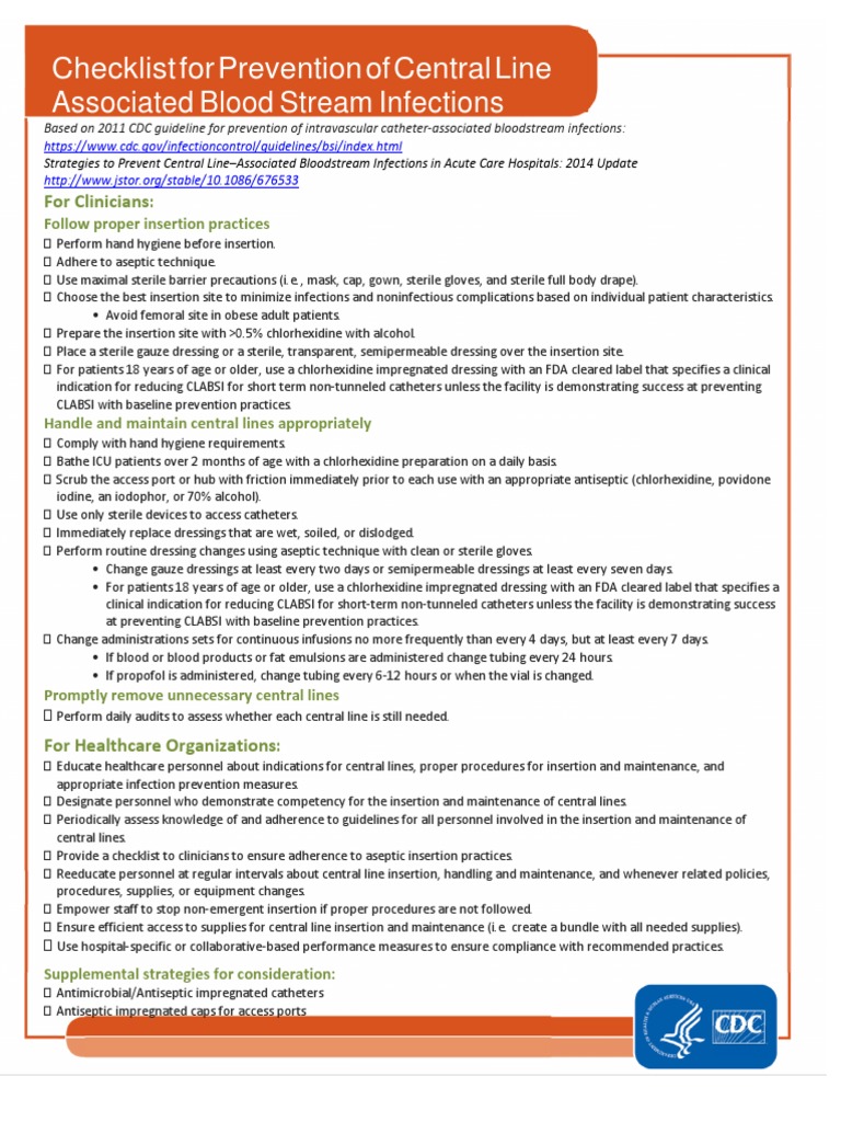 Checklist For Clabsi | PDF | Medicine | Medical Specialties