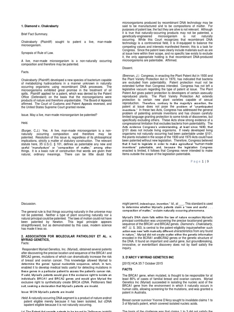 Diamond v. Chakrabarty | PDF | Patent | Prior Art