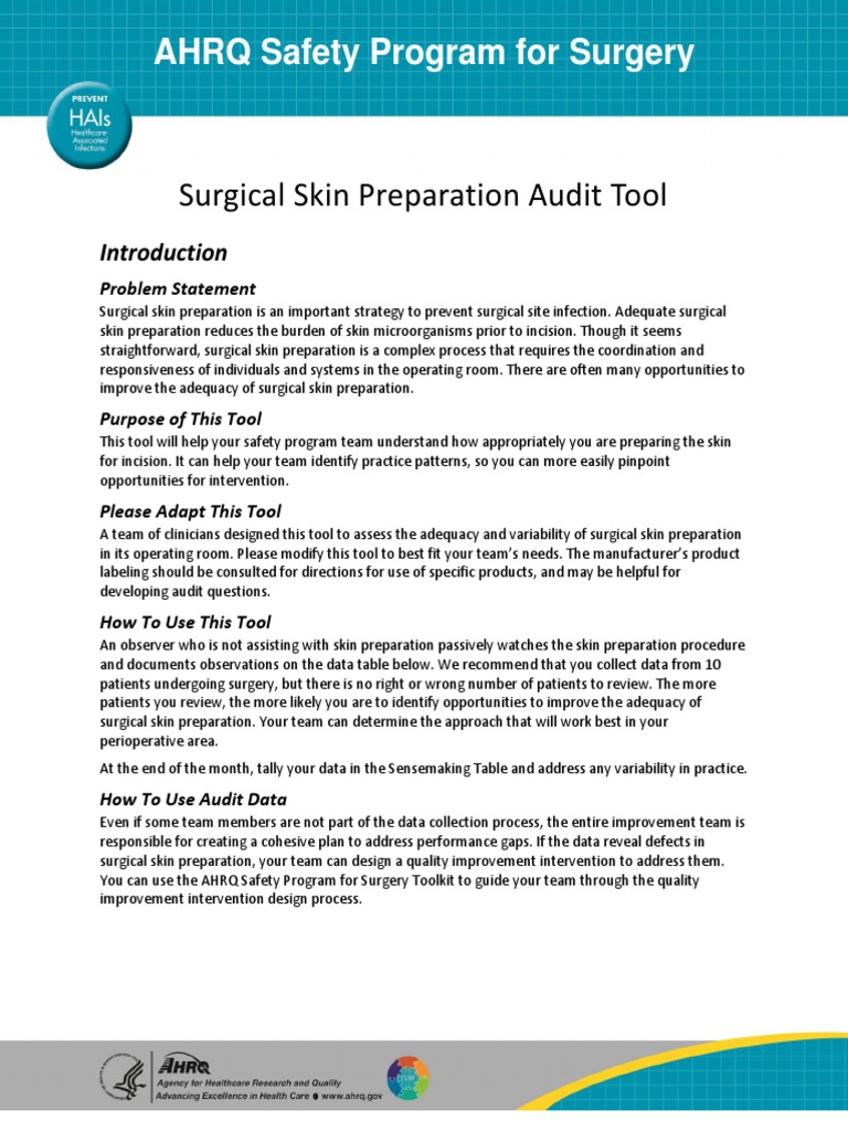 Surgical Skin Preparation Audit Tool: AHRQ Safety Program For Surgery ...
