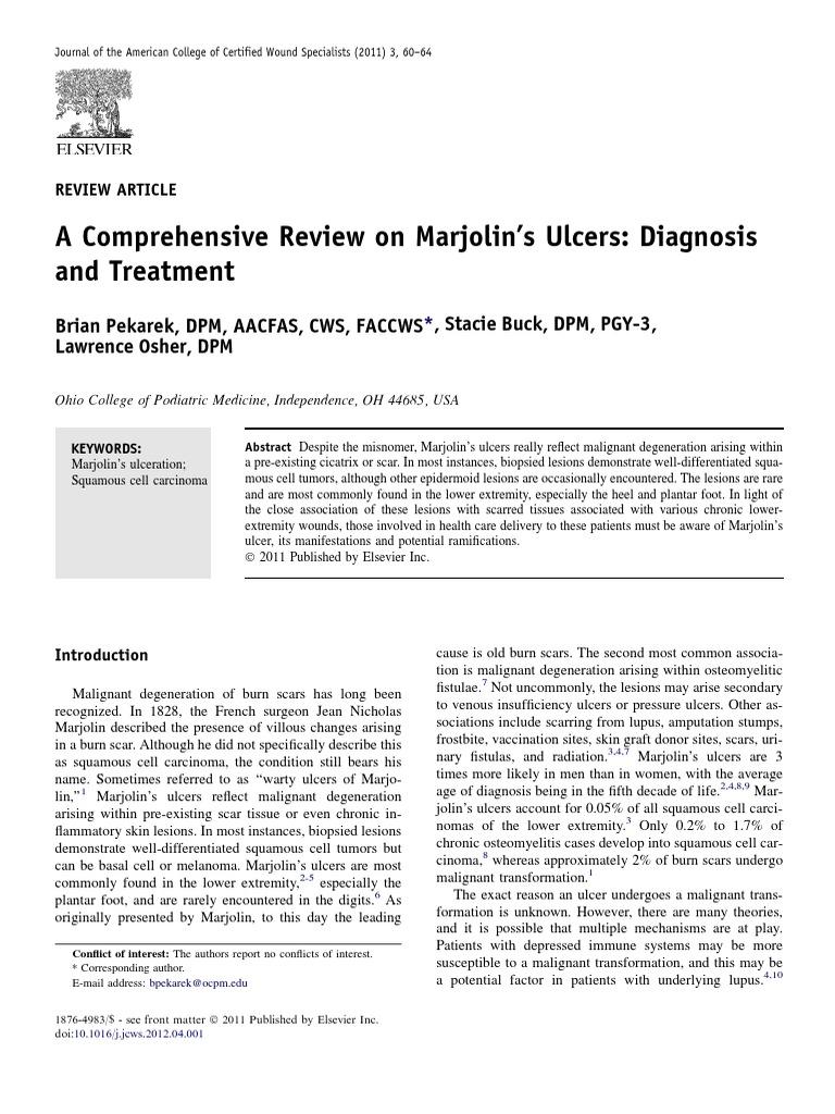 A Comprehensive Review On Marjolin's Ulcers: Diagnosis and Treatment ...