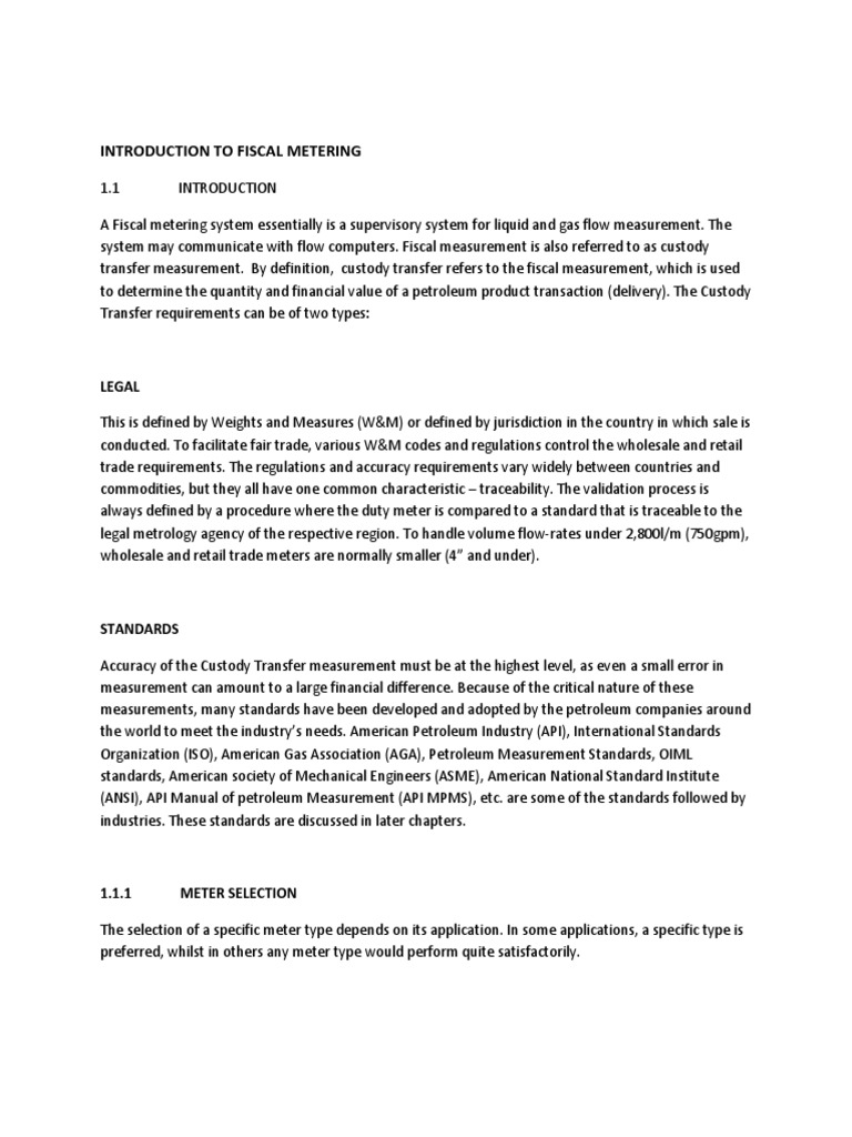 Introduction To Fiscal Metering | PDF | Flow Measurement | Gases