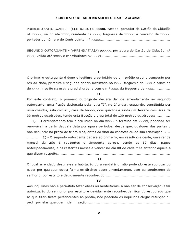 Minuta Contrato Arrendamento Pt | Proprietário | Leasing