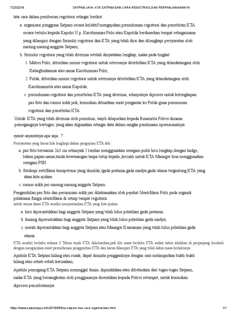 Satpam Jaya - Kta Satpam Dan Cara Registrasi, Dan Perpanjangannya | PDF
