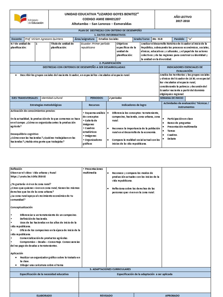 Plan de Clases Modelo | PDF | Ecuador | Planificación
