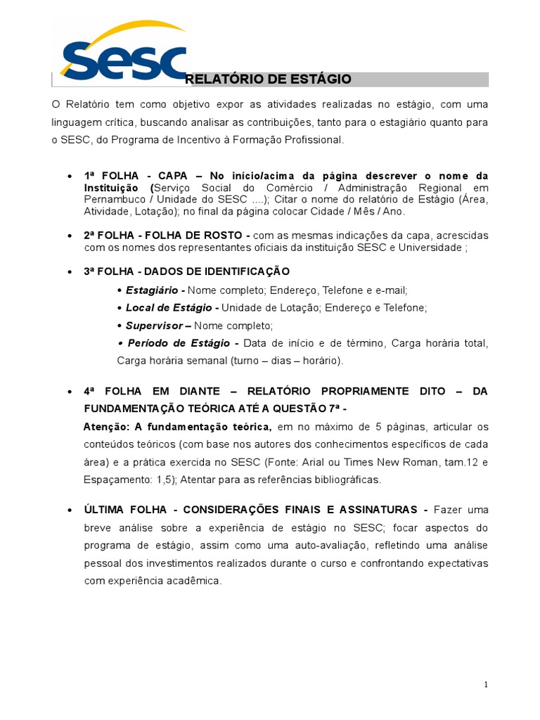 Modelo Relatório de Estágio | PDF