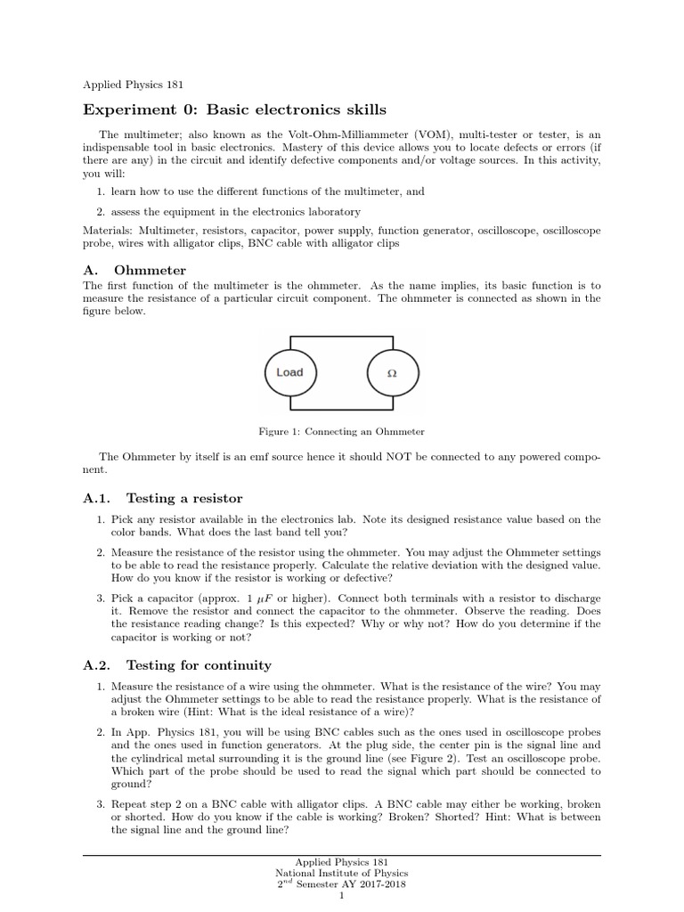 Mastering the Multimeter for Basic Electronics Experiments | PDF | Resistor | Electrical ...