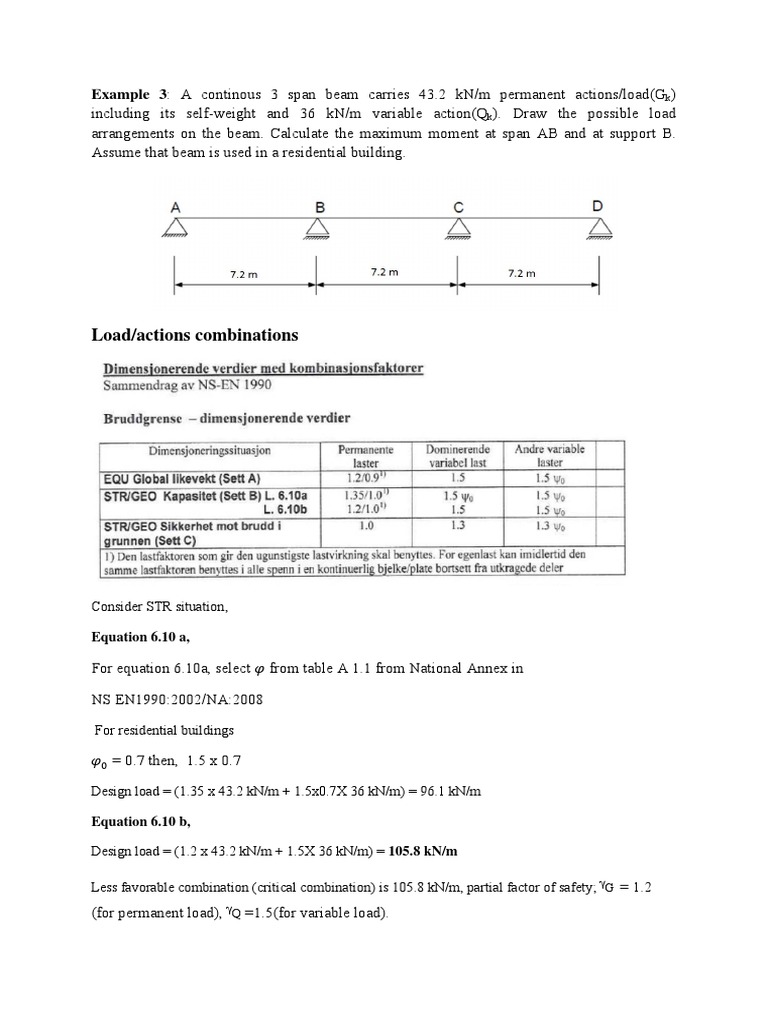 Load/actions Combinations: Example 3: A Continous 3 Span Beam Carries ...