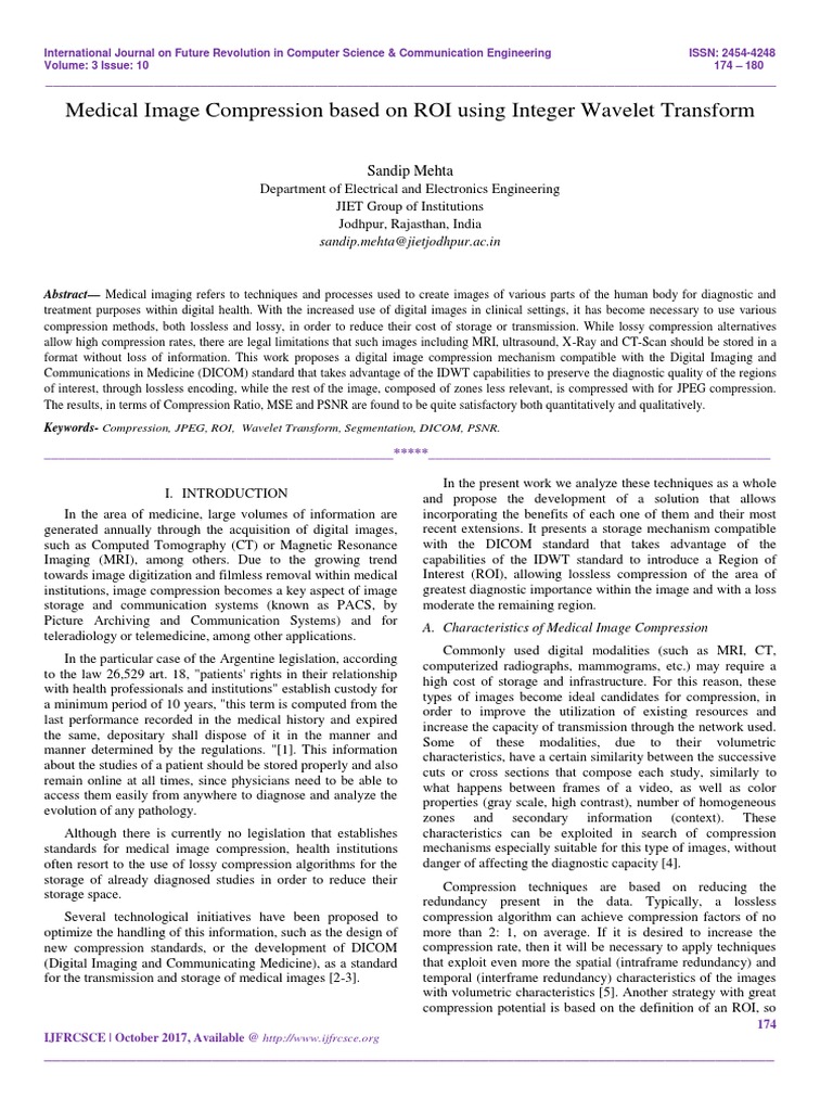 Medical Image Compression Based On ROI Using Integer Wavelet Transform | Download Free PDF ...