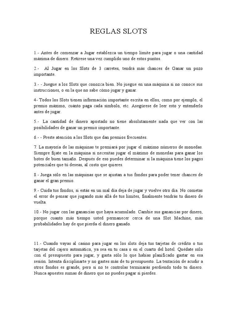 Reglas Slots | PDF | Maquina de casino | Dinero