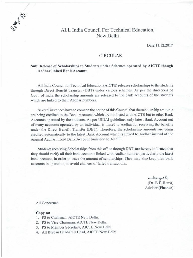 AICTE Circular - PG Scholarship | PDF
