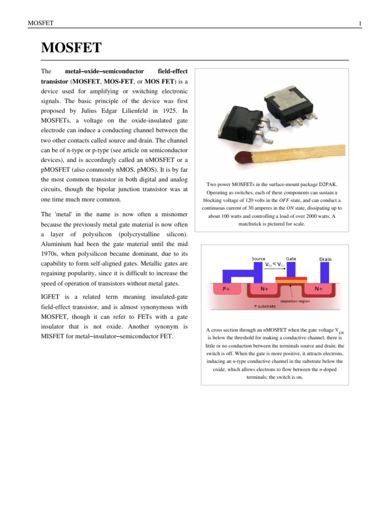 Mosfet: Transistor (MOSFET, MOS-FET, or MOS FET) Is A | PDF | Mosfet ...