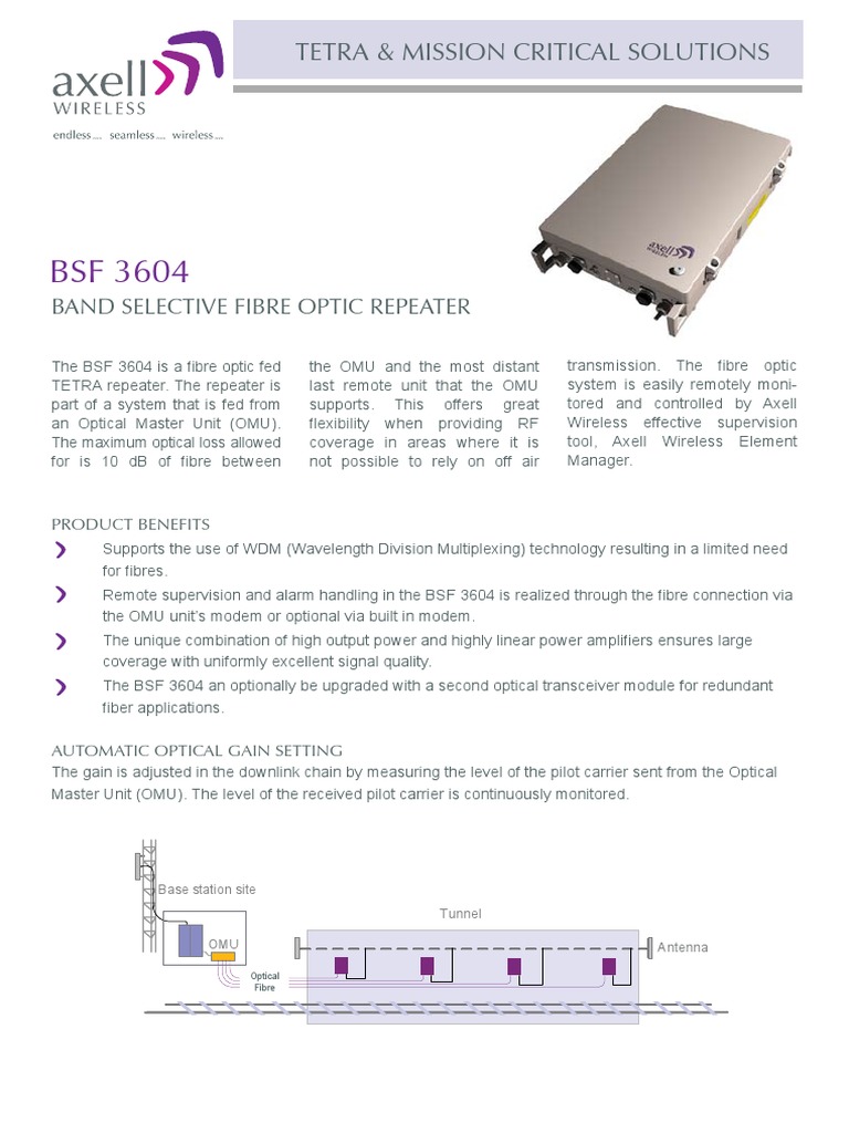 Tetra & Mission Critical Solutions: Band Selective Fibre Optic Repeater ...