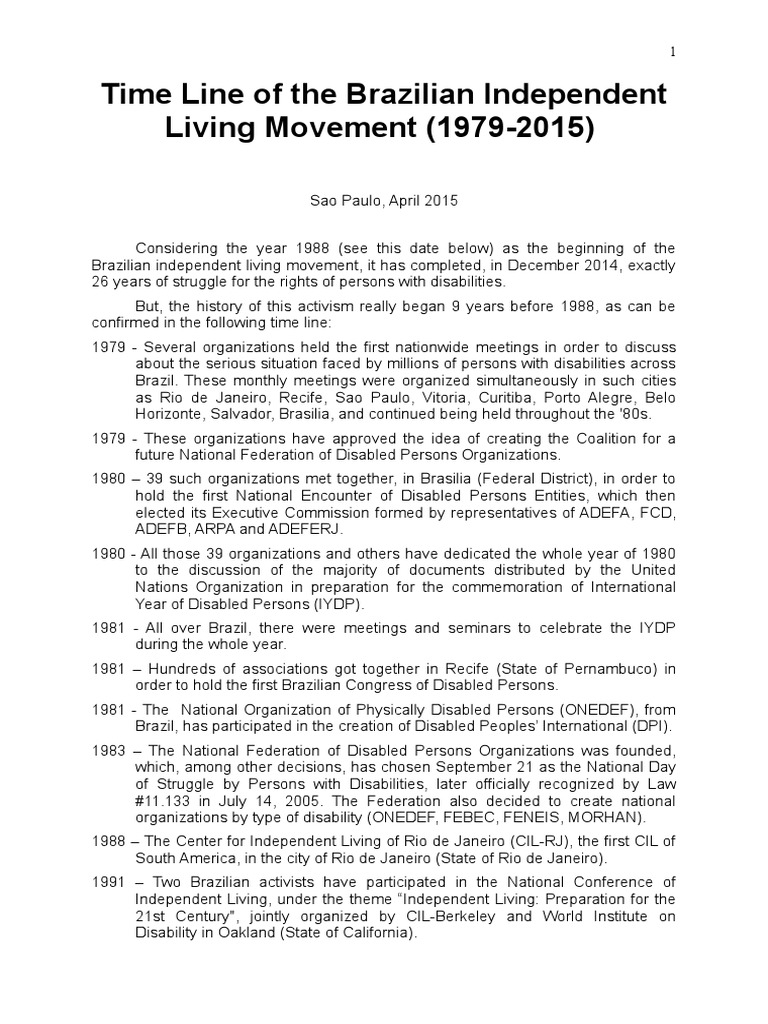 The Rise and Evolution of the Brazilian Independent Living Movement: A ...
